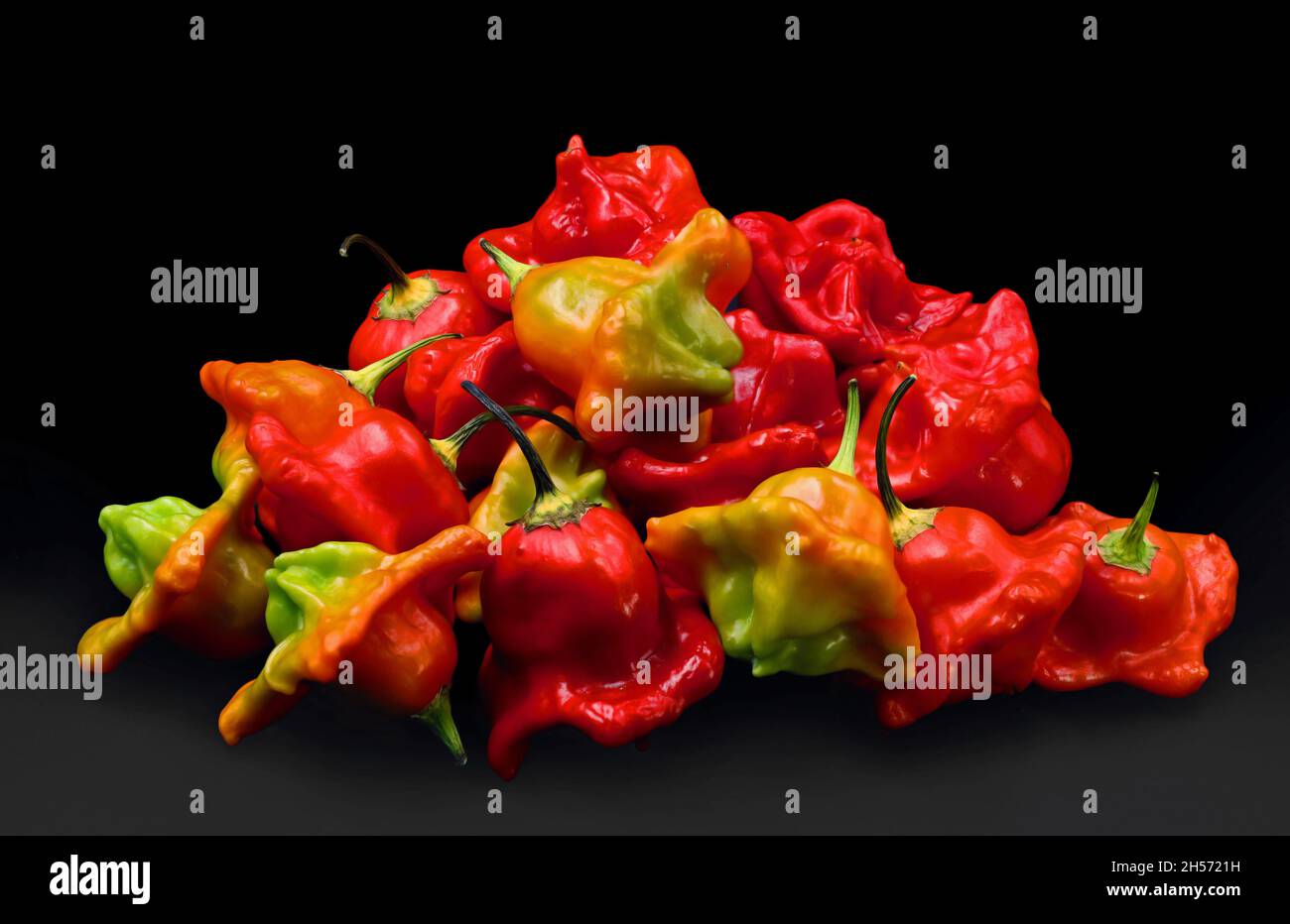 pile of chili peppers, capsicum baccatum or christmas bell chili ...