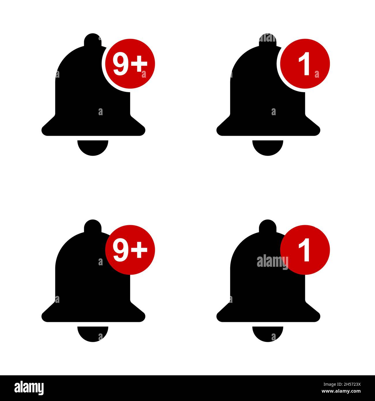 Set of bell alert icon isolated on white background, black alarm vector ...