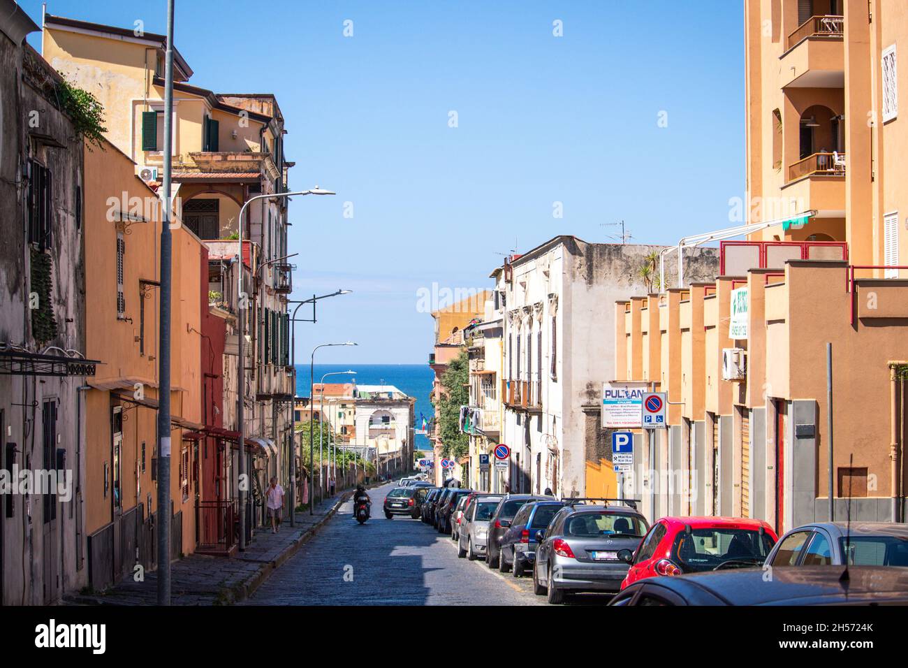 Naples, Italy. Street view of old town. Bright sunny day. Gulf of ...