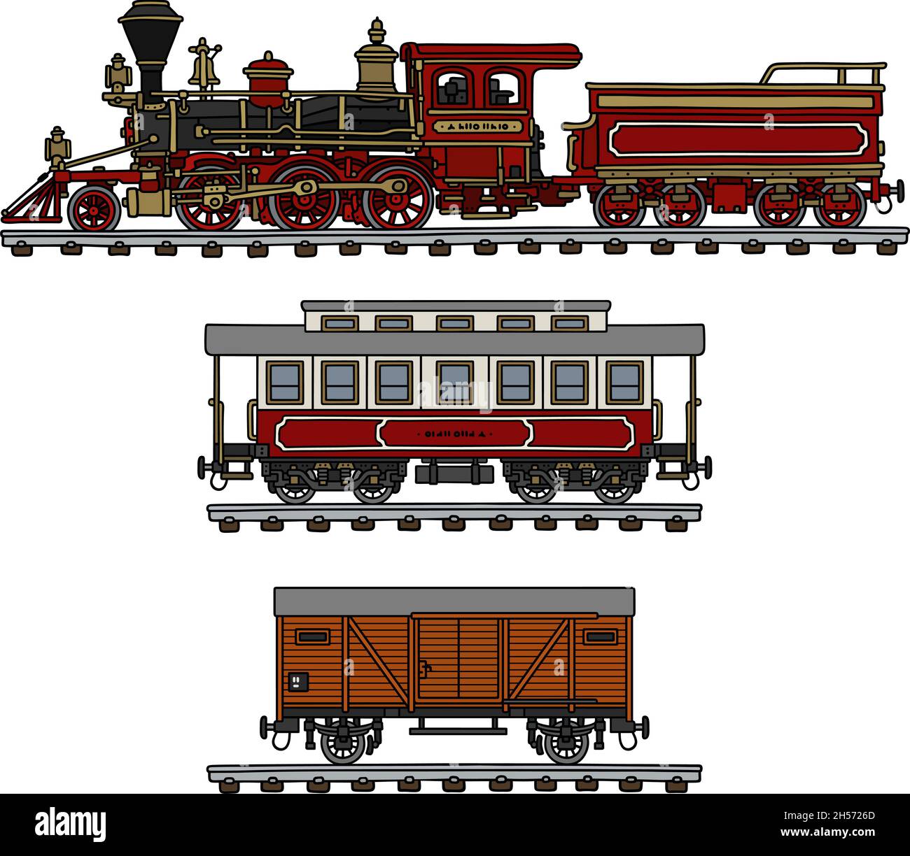 Hand drawing of a classic american steam train - not a real model Stock ...