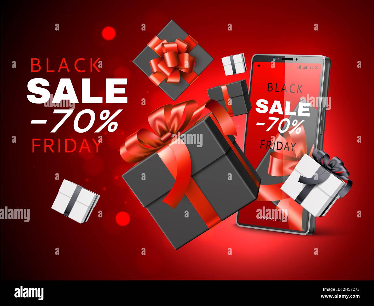 Realistic sale poster with gifts. Promotional banner with 3d gift boxes ...