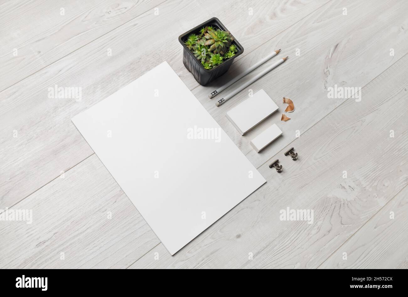 Blank stationery template on wooden background. Branding mock up for ...