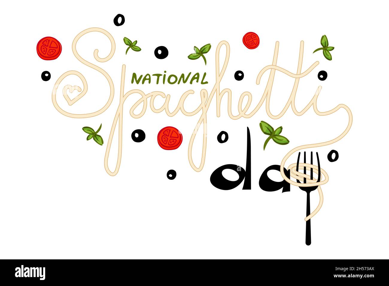 National spaghetti day hand drawn lettering with decor Stock Vector ...