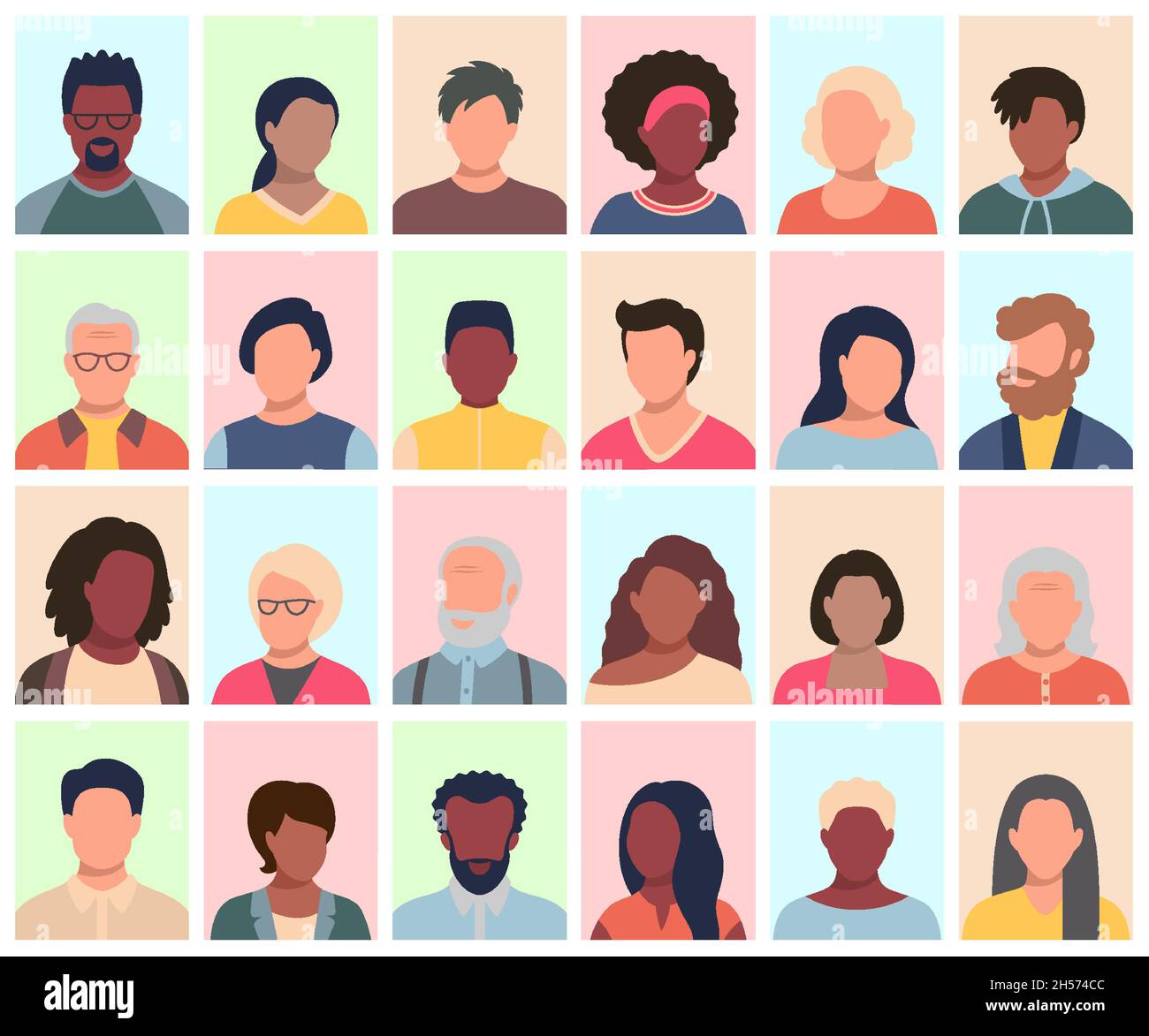 Set of persons, avatars, people heads of different ethnicity and age in ...