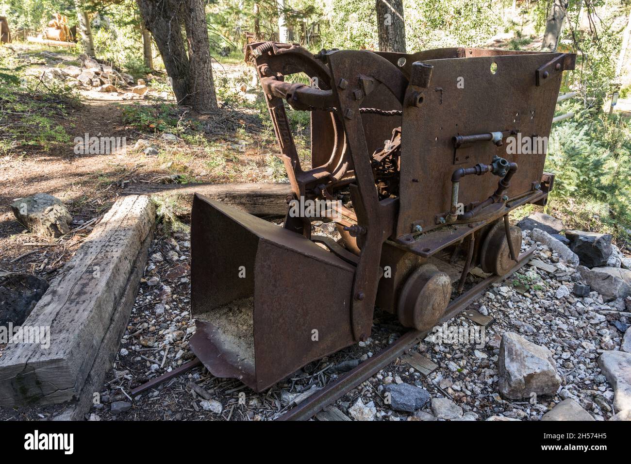 A vintage mucker or ore scoop in Miner's Park in Bullion Cayon in the ...