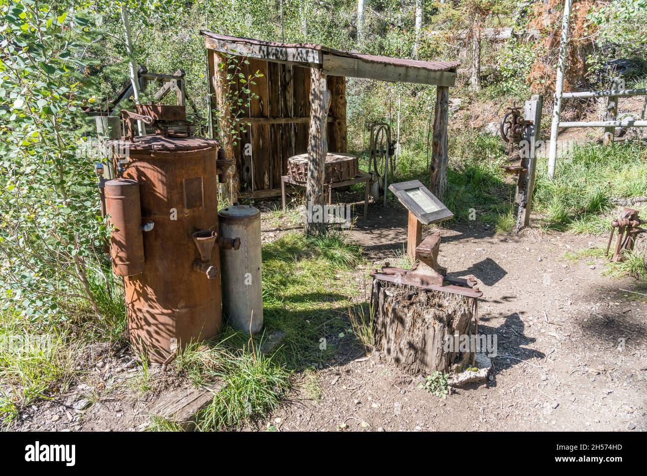 A vintage forge & smithing equipment in Miner's Park in Bullion Cayon ...