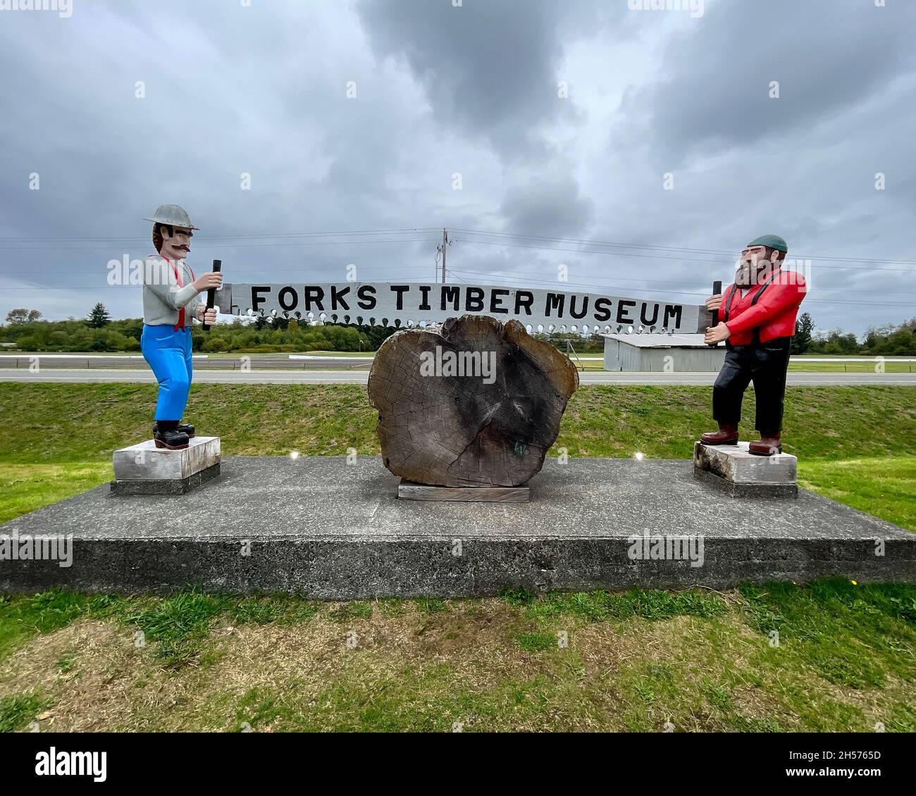 Forks, WA - USA - Sept. 22, 2021: Horizontal view of the sign for the ...