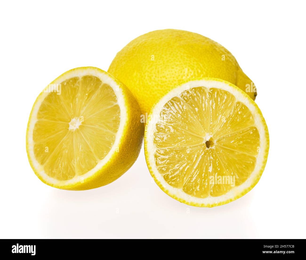 Single and two halves lemon fruit isolated on a white background Stock ...