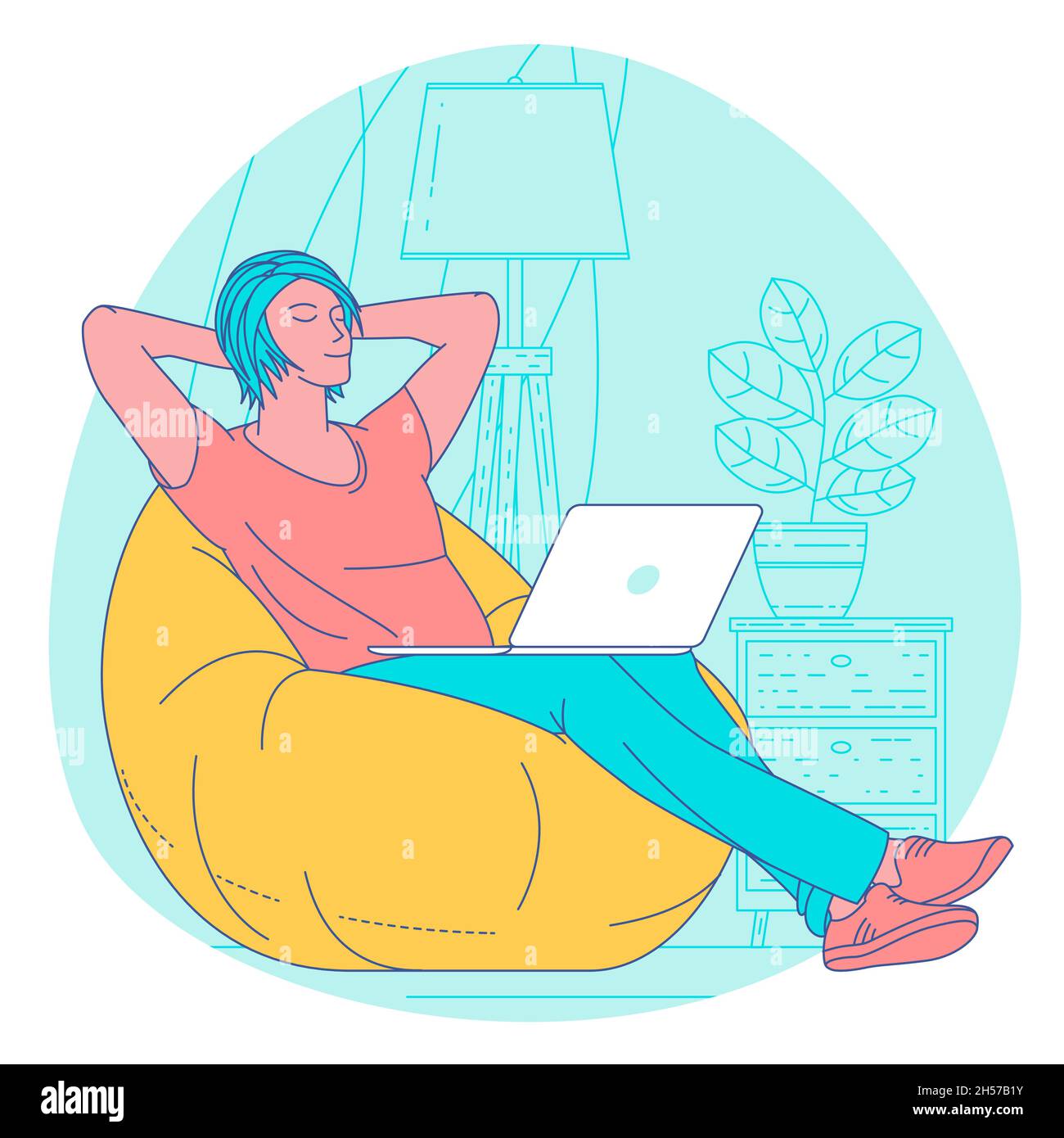 Young man sitting on a bean bag Stock Vector Image & Art - Alamy