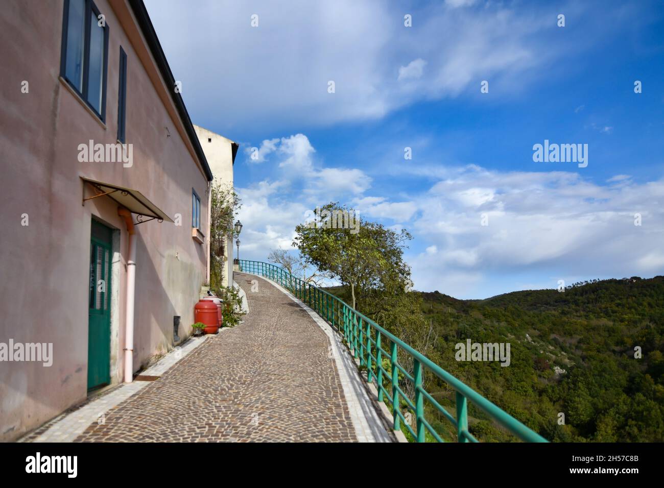 A narrow street in Castel di Sasso, a small village in the mountains of ...