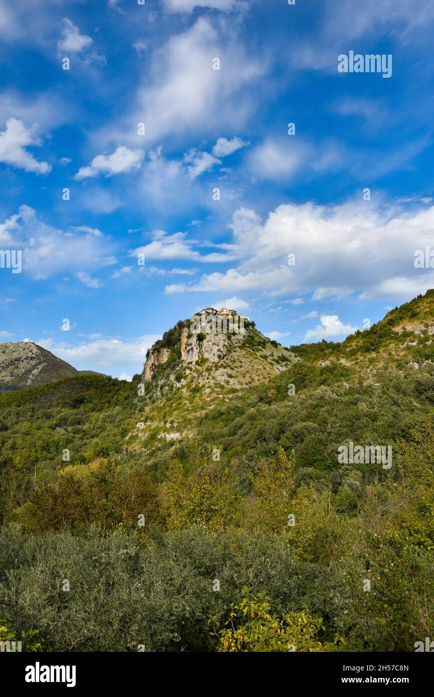Panoramic view of Castel di Sasso, a small village in the mountains of ...