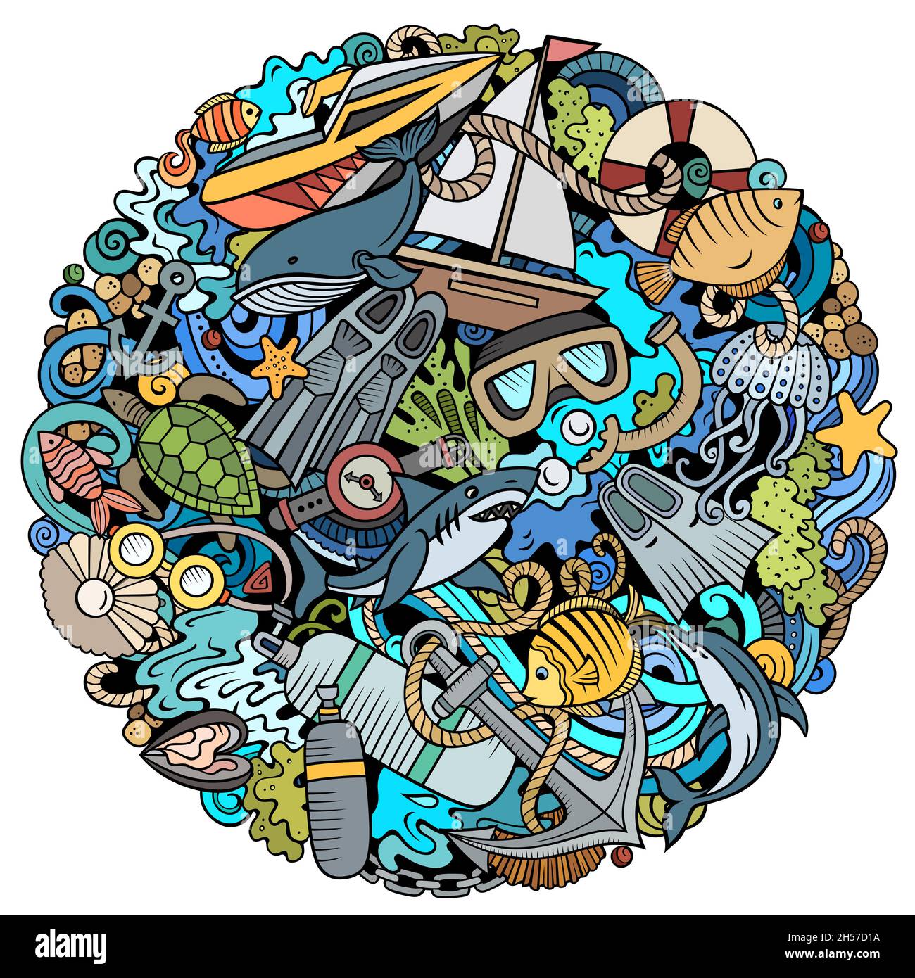 Diving cartoon vector doodles illustration. Water sports poster design ...