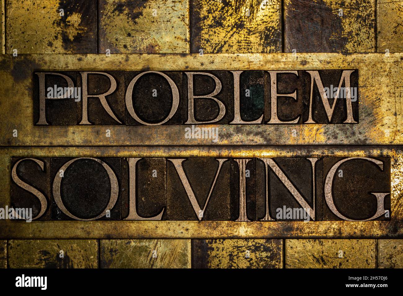 Problem Solving text message on textured grunge copper and vintage gold ...