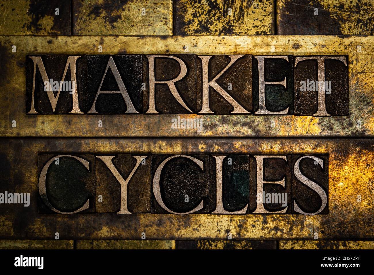 Market Cycles text message on textured grunge copper and vintage gold ...