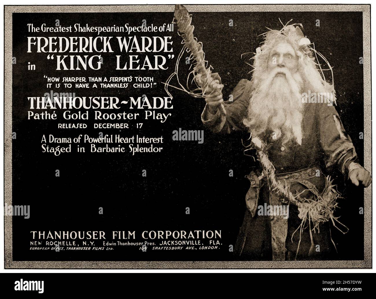 A promotional poster for King Lear (1916), showing Frederick Warde as ...