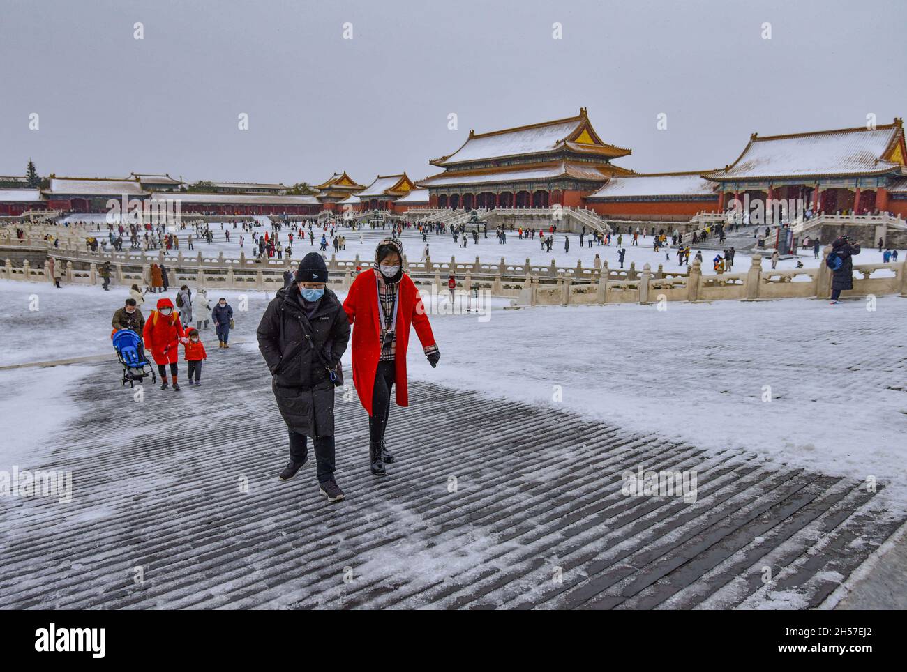 Beijing, China. 07th Nov, 2021. Tourists are seen at the Palace Museum ...