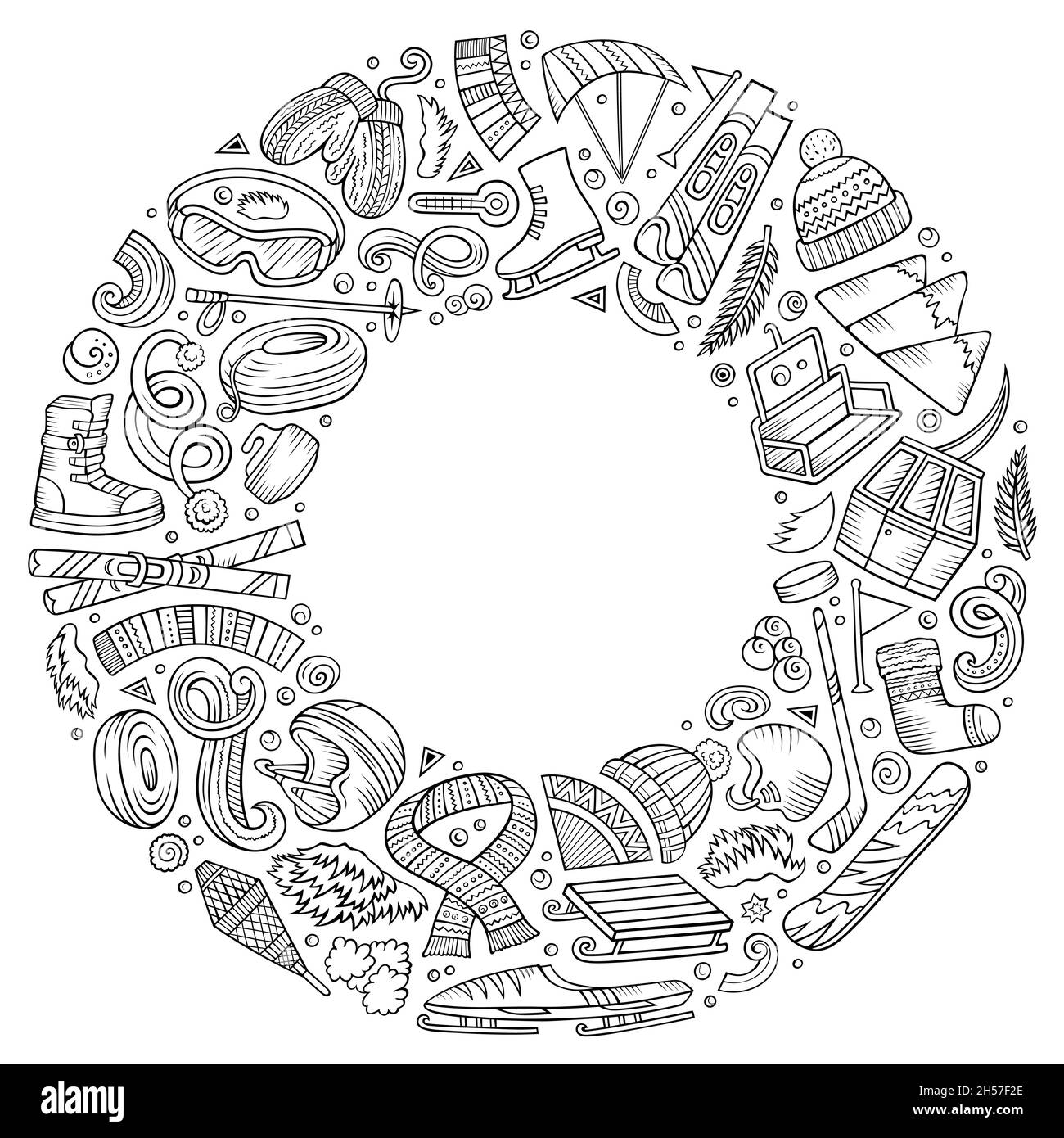 Vector hand drawn set of Winter Sports cartoon doodle objects, symbols ...