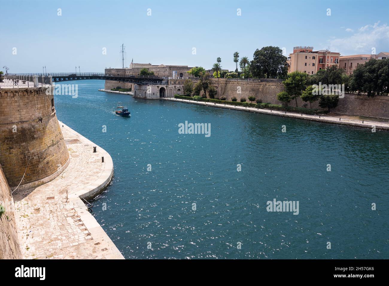 swing bridge of Taranto that separates the new city from the old ...