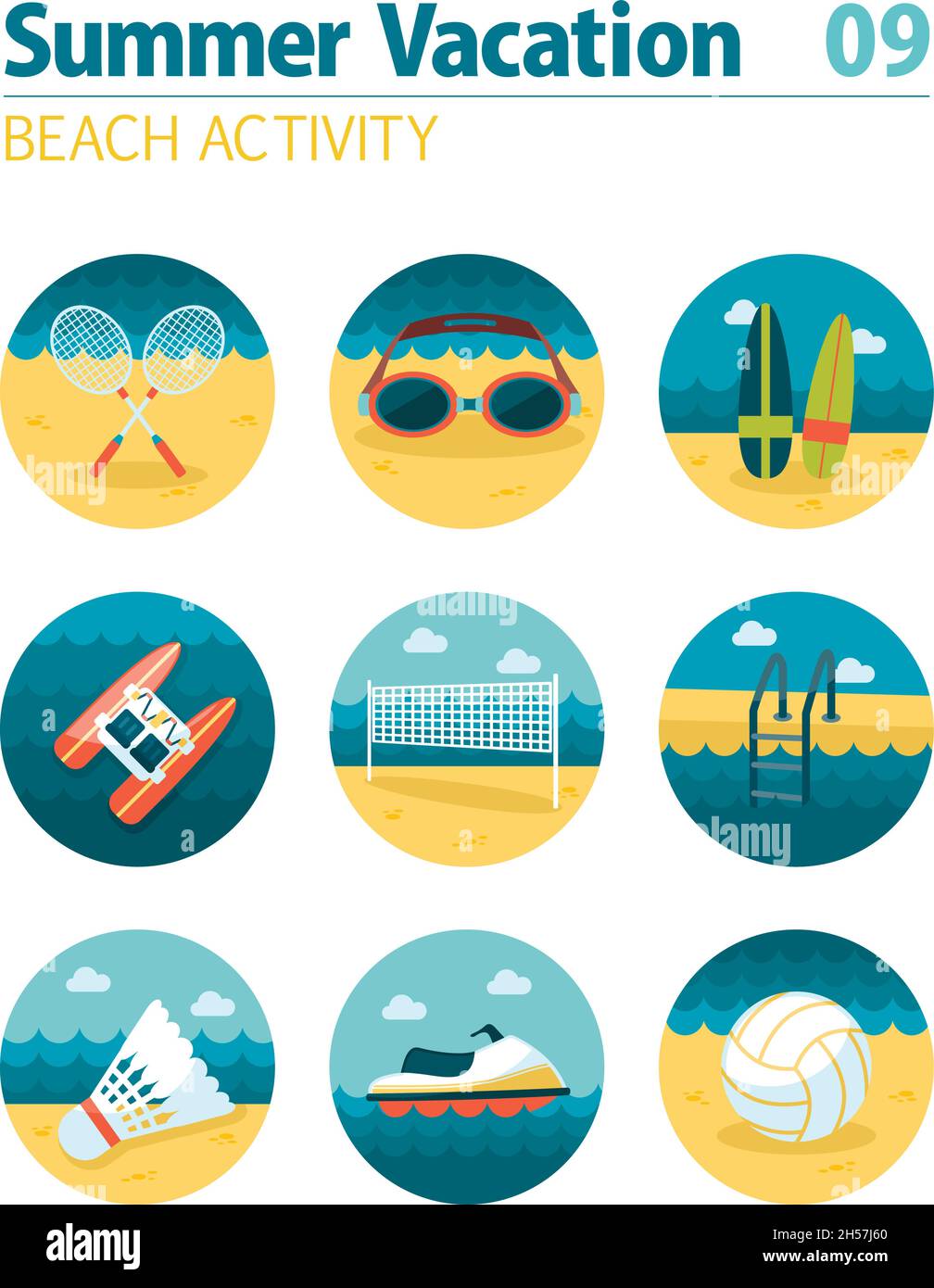 Beach activity vector icon set. Summer time. Vacation, eps 10 Stock ...