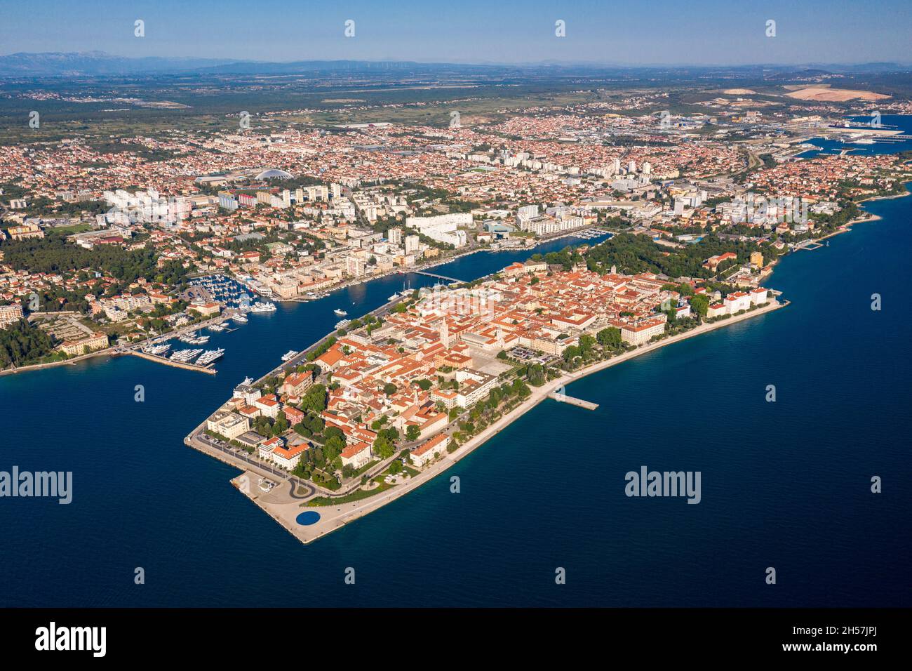 Aerial shot of Zadar old town, famous tourist attraction in Croatia ...