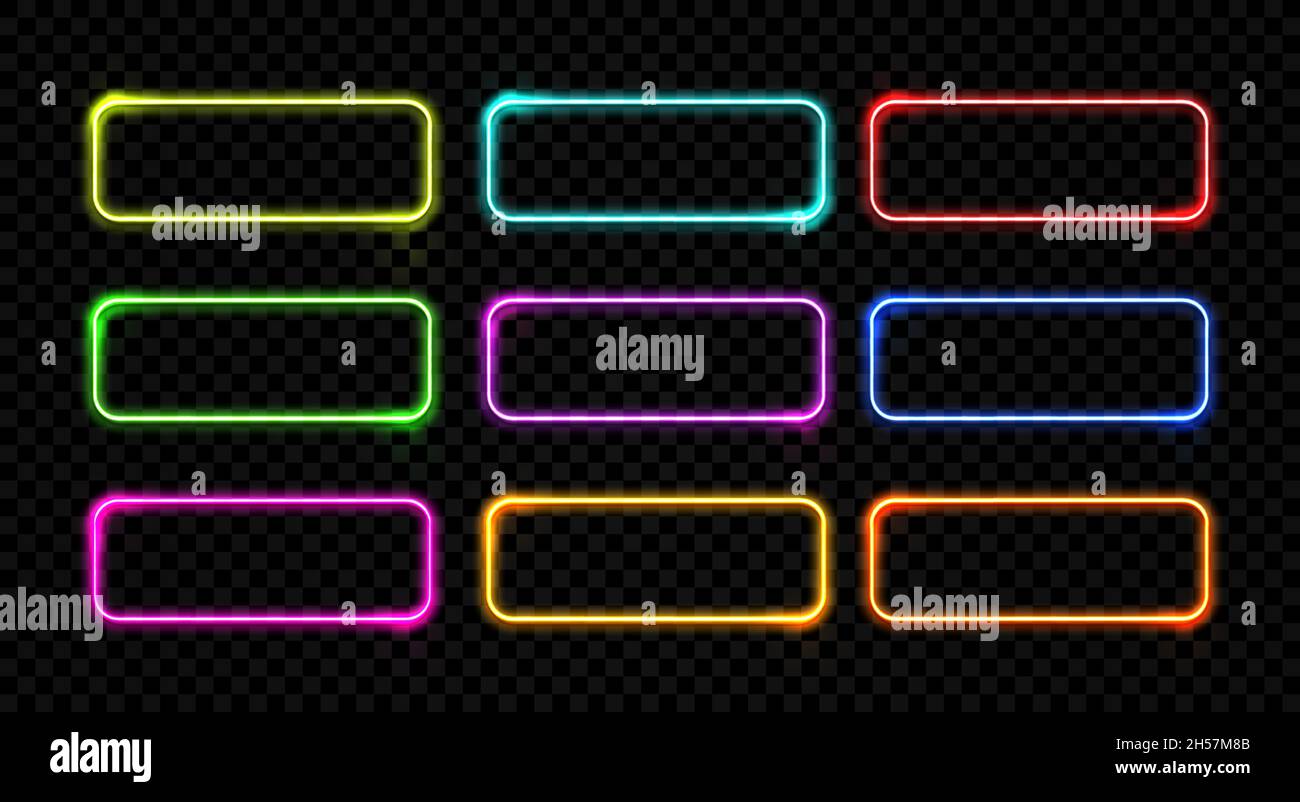 Neon rectangle. Glow frame border. Glossy rectangle on wall. Vector ...