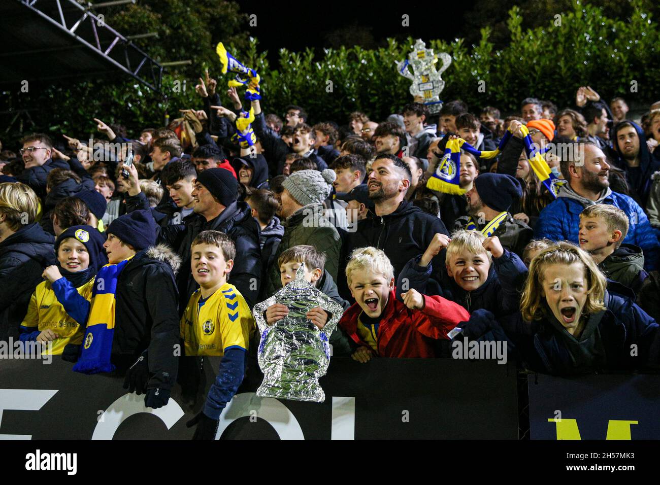 General view of St Albans City fans in the stand during the Emirates FA ...