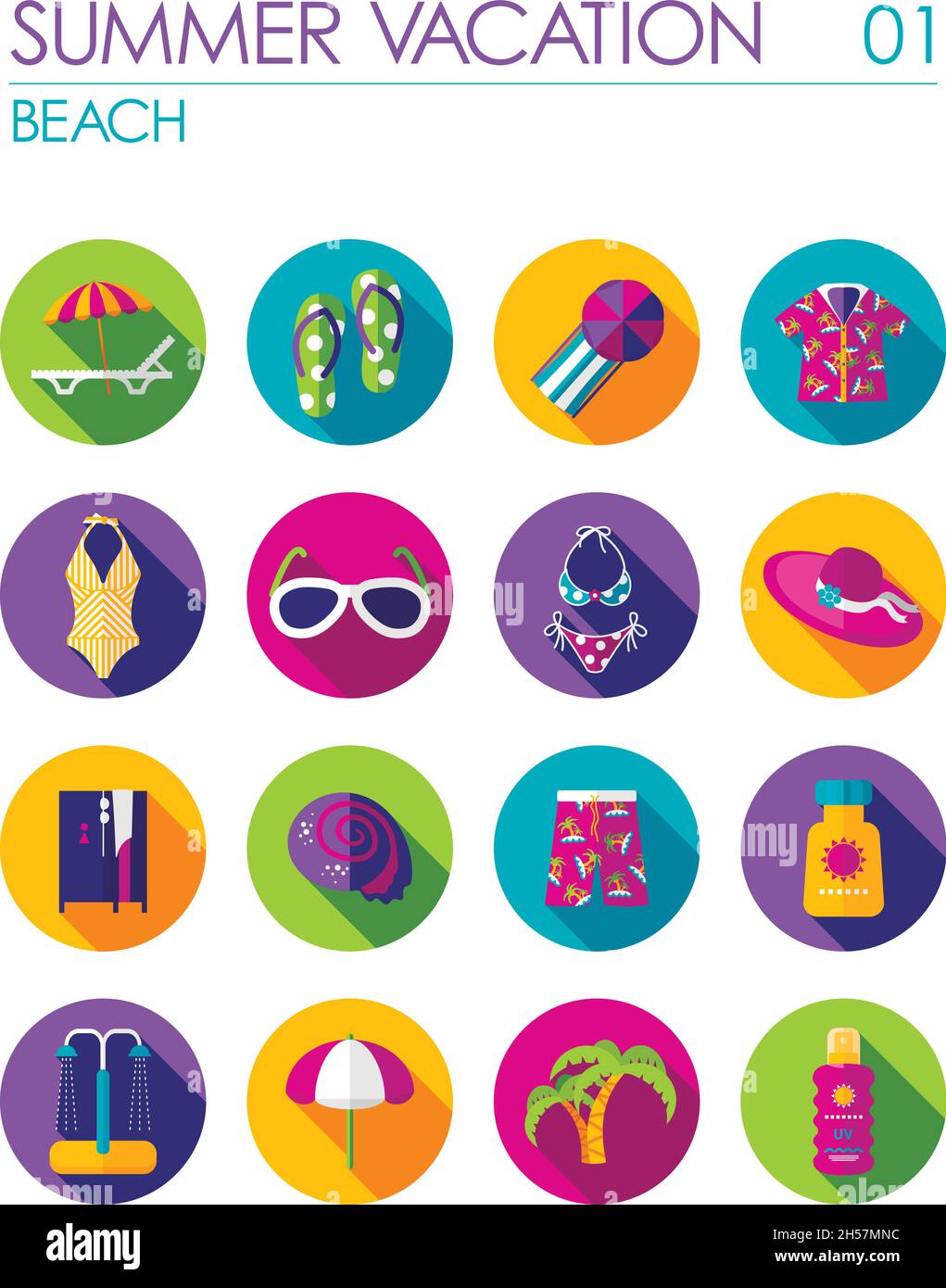 Beach vector flat icon set. Summer time. Vacation Stock Vector Image ...