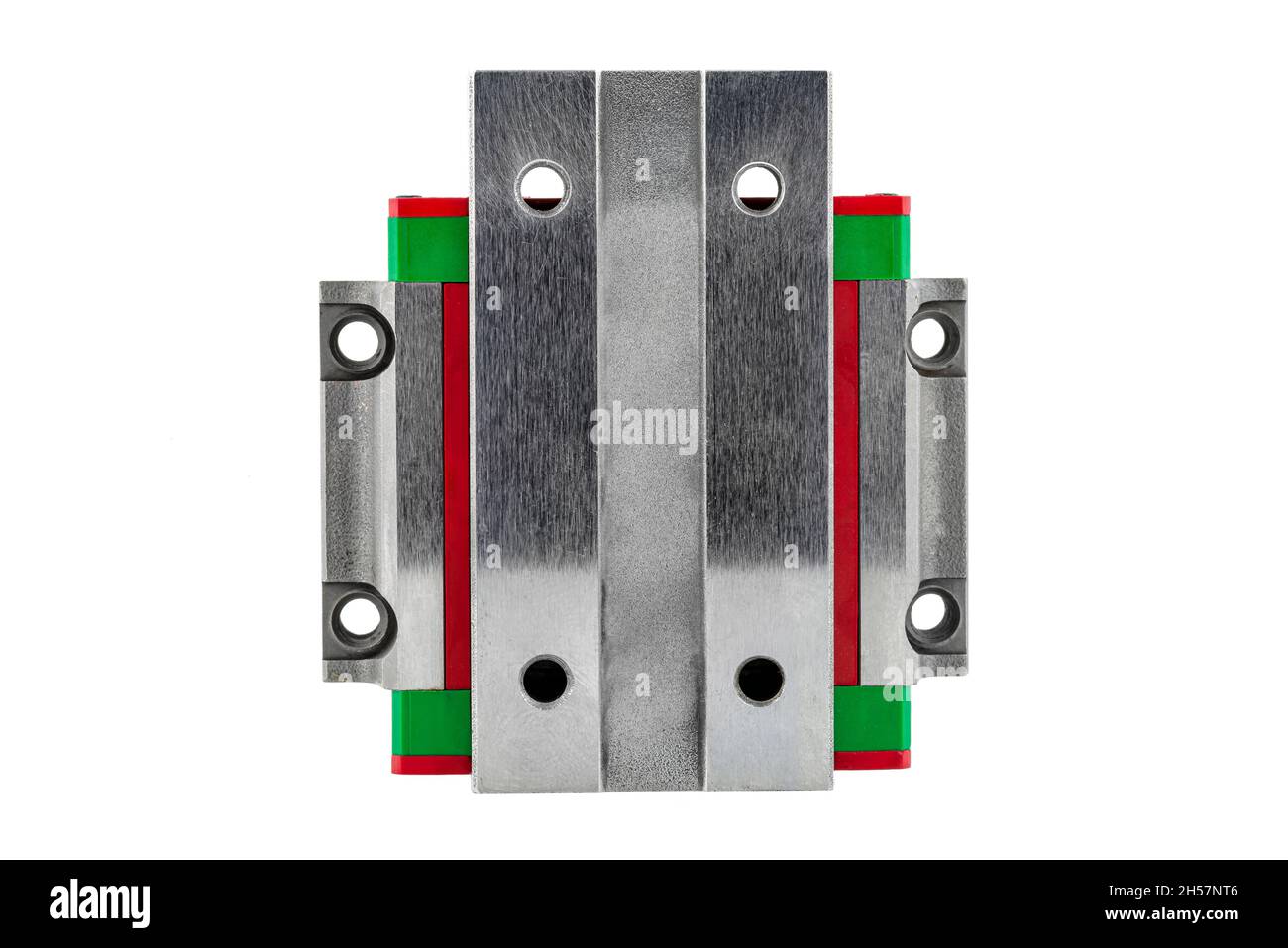 Macro photo of a old linear bearing with a linear trolley, isolated on ...