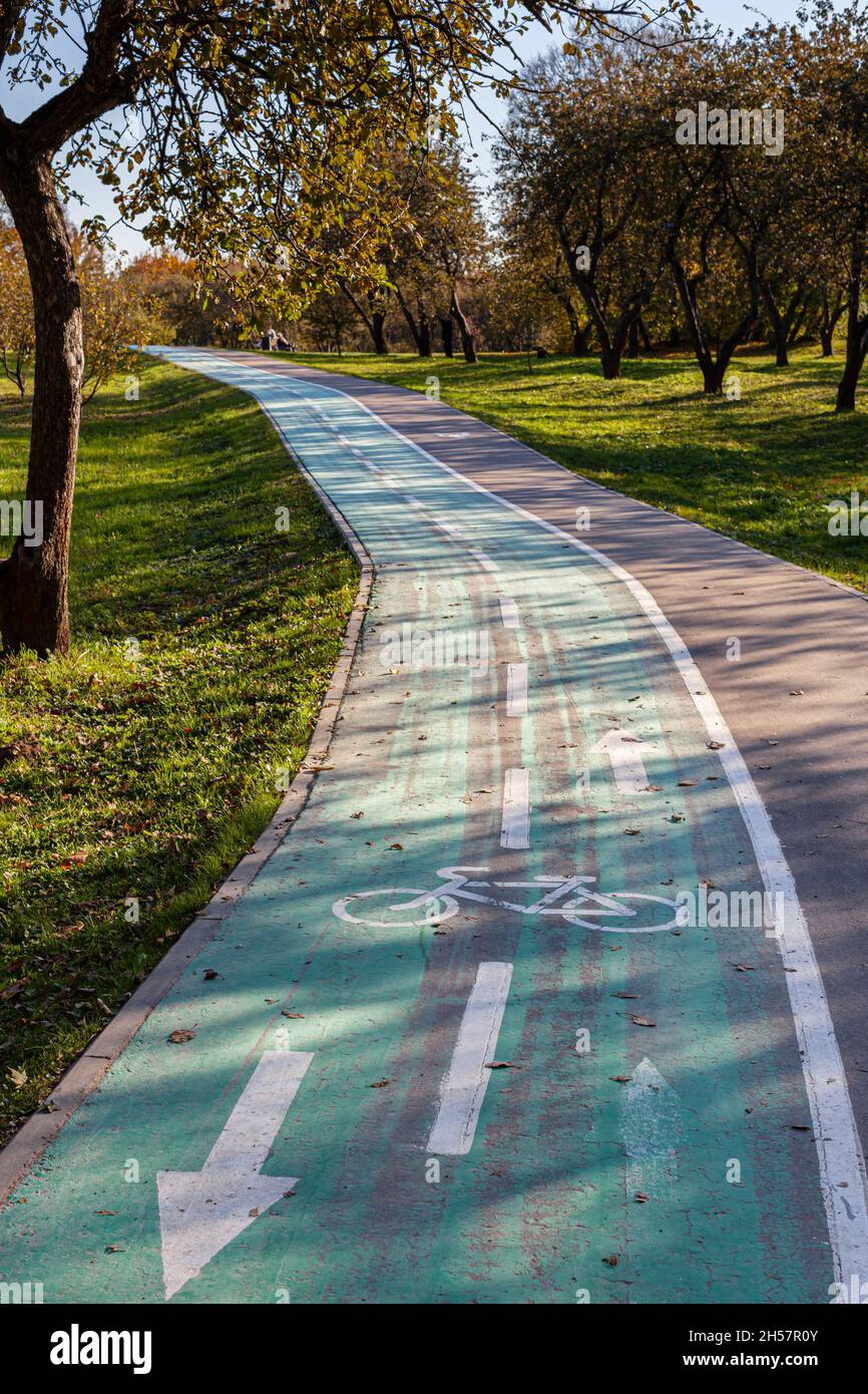 bicycle path with special markings passing through the park Stock Photo ...