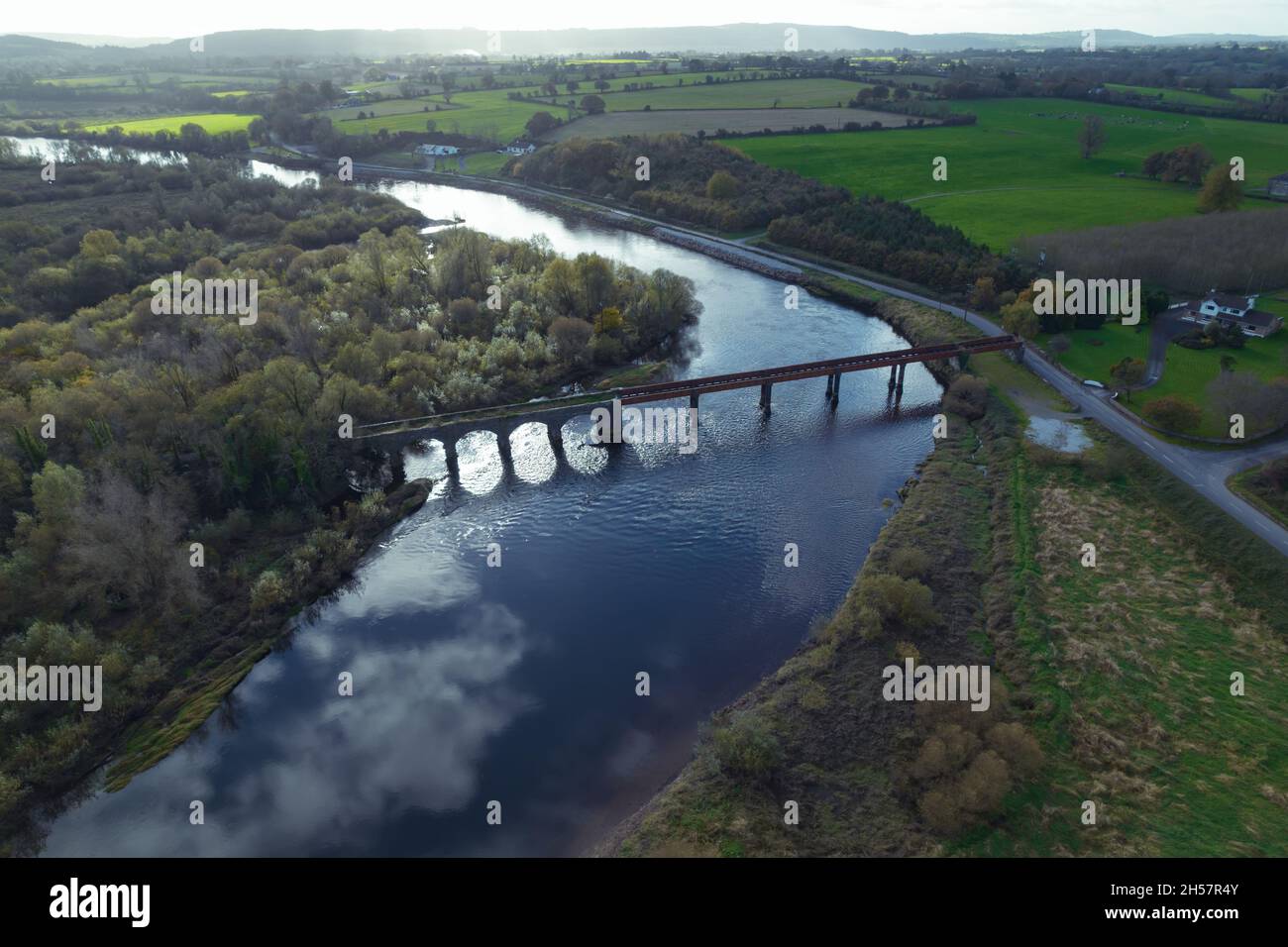 Drone image of the old railway bridge over the river Blackwater ...