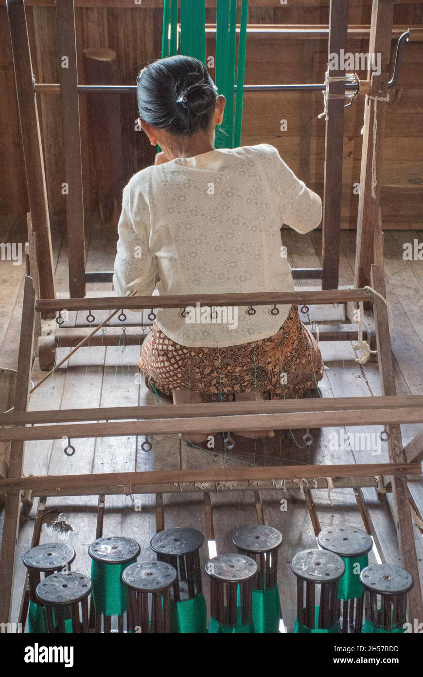 Loom in Process of Weaving Material, Burma Village Stock Photo - Alamy