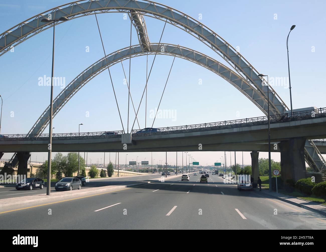 Bridge a cable-stayed road bridge over .Tower, cables and bridge deck ...