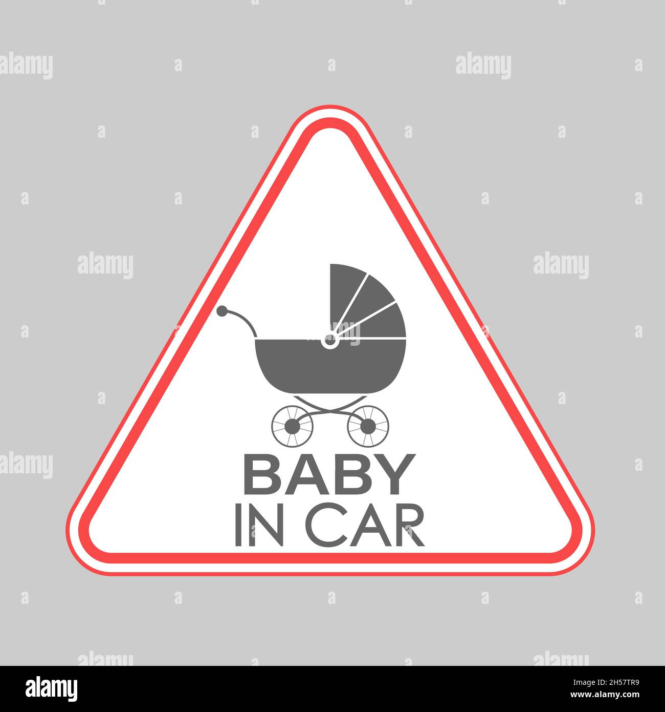 BABY IN CAR. A triangular sign with a baby stroller and an inscription ...