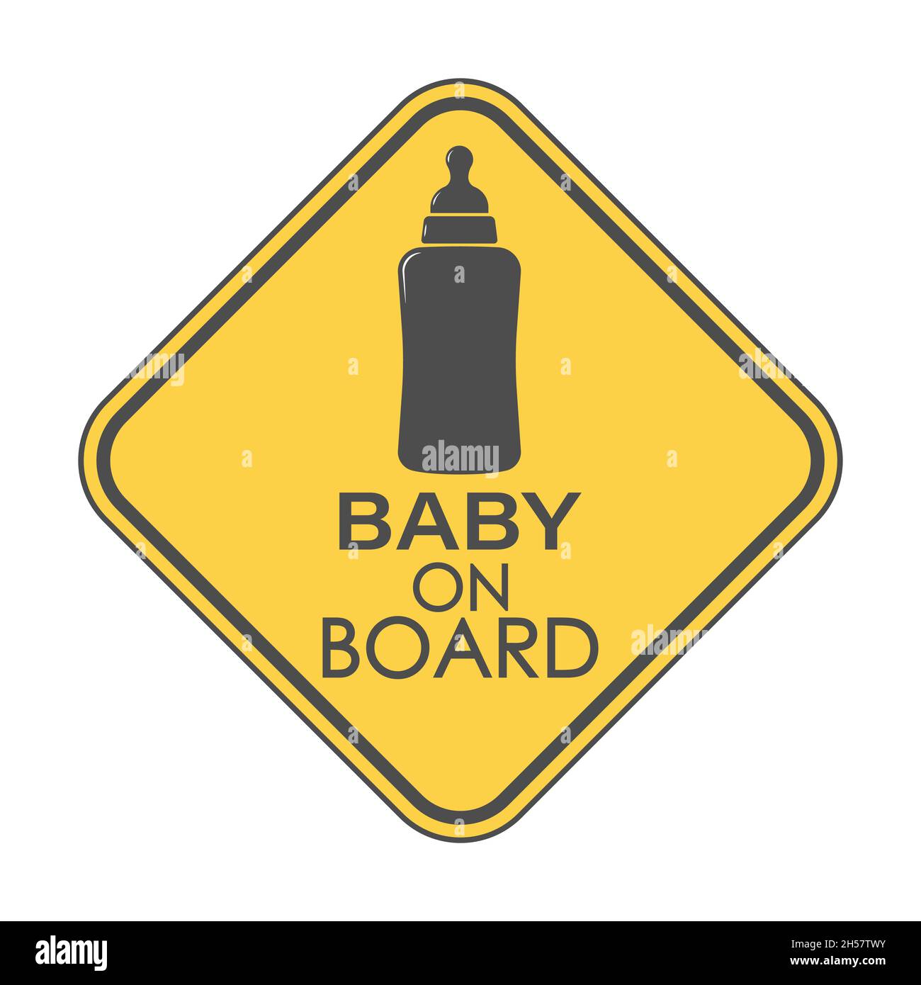 BABY ON BOARD. A square sign with a baby feeding bottle and a pacifier ...