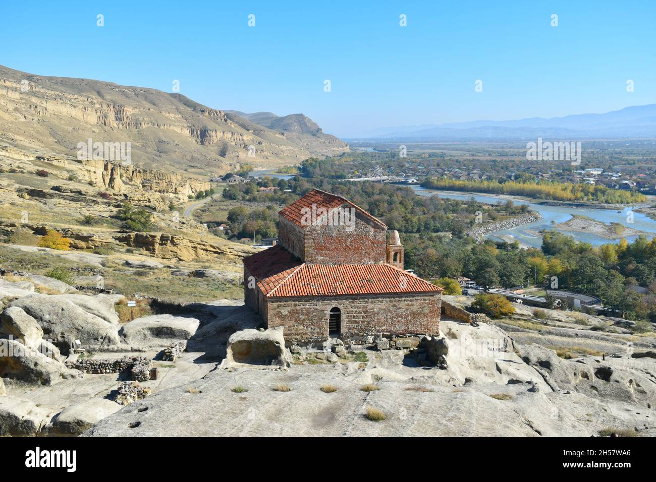 The Uplistsikhe cave complex near Gori, Georgia. Three-nave basilica on ...