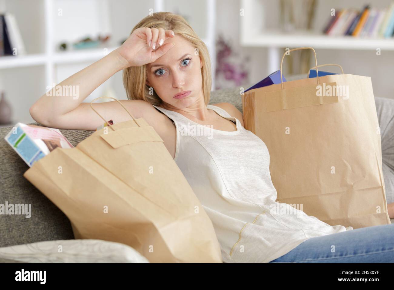 Woman shopping tired groceries hi-res stock photography and images - Alamy