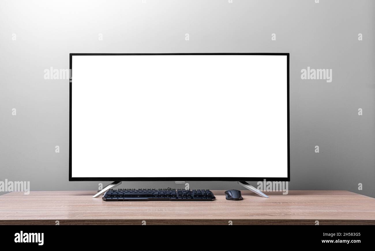 Workplace. Table with a desktop personal computer Stock Photo - Alamy