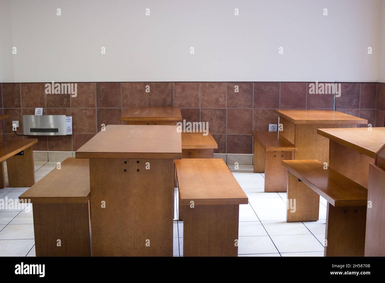 Empty Cafe, Fast Food, Greasy Spoon, Wooden Tables and Benches Stock ...