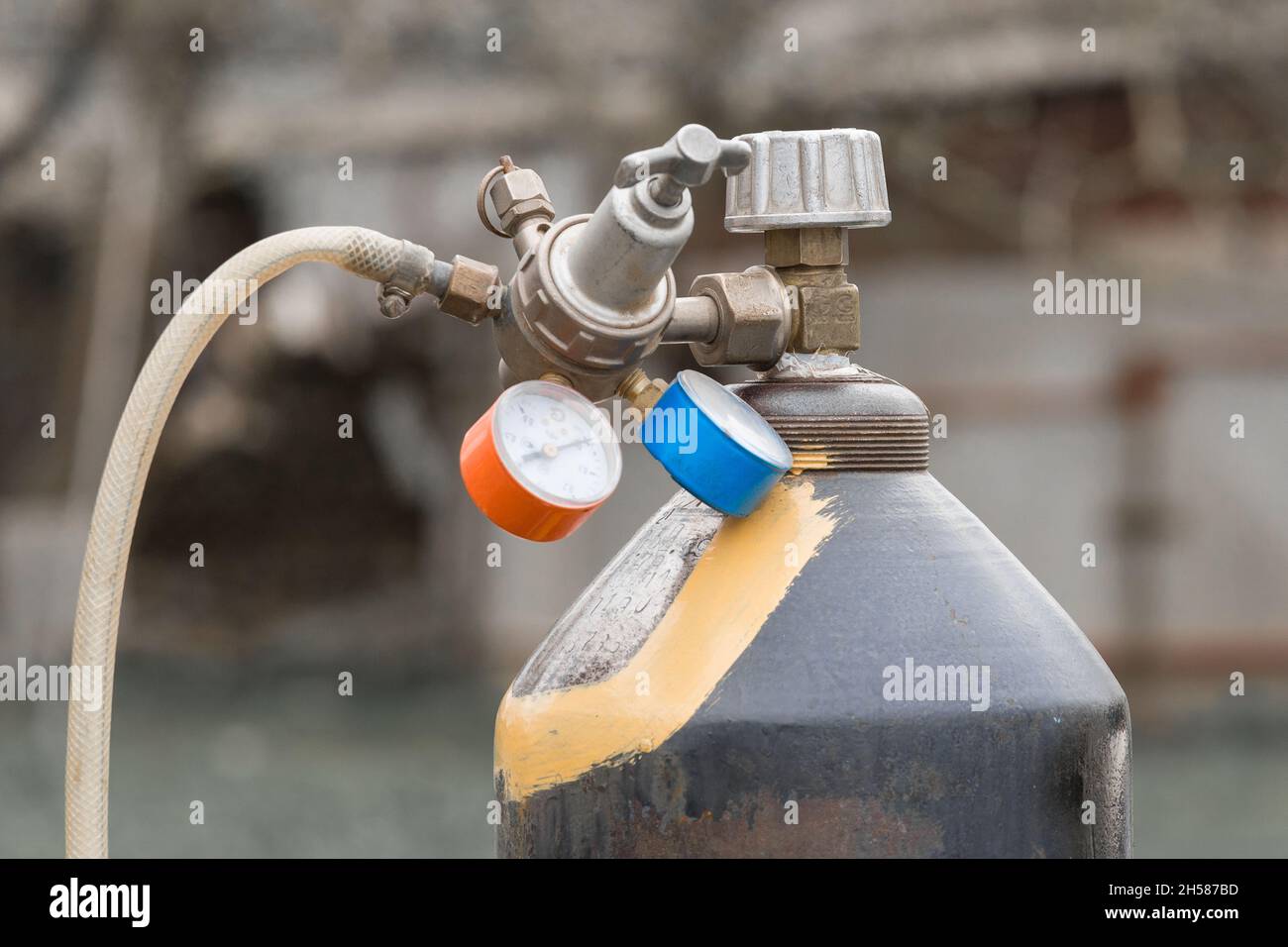 Carbon dioxide cylinder with gearbox industrial gas bottle system Stock ...