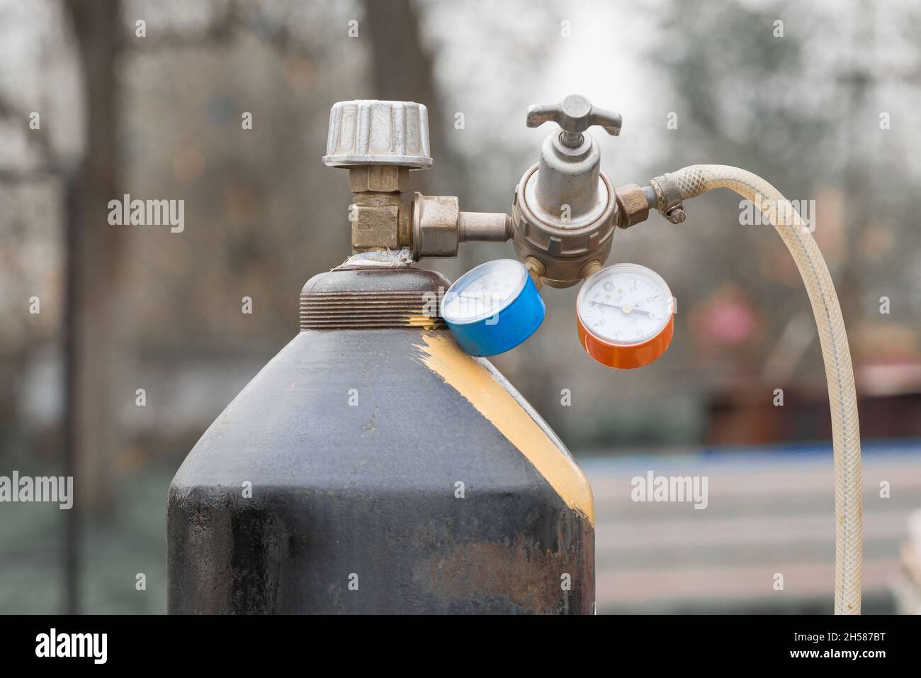 Carbon dioxide cylinder with gearbox industrial gas bottle system Stock ...