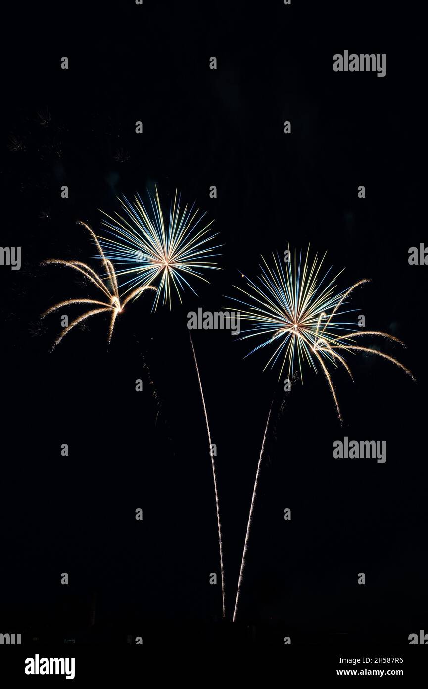 Bizarre fireworks exploded in the night sky Stock Photo - Alamy