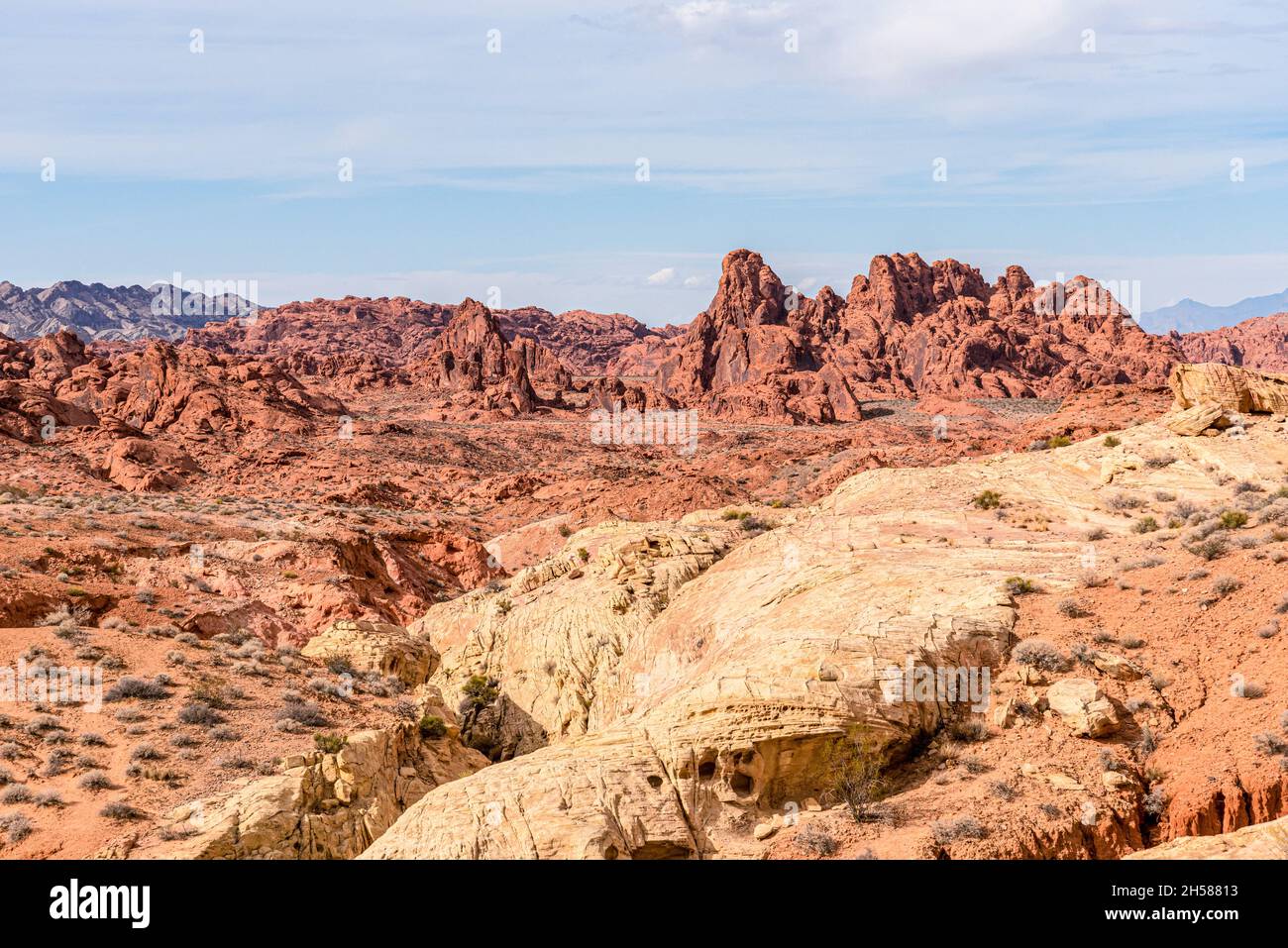 Scenic mountainous landscape in a vibrant red color, the Valley of Fire ...