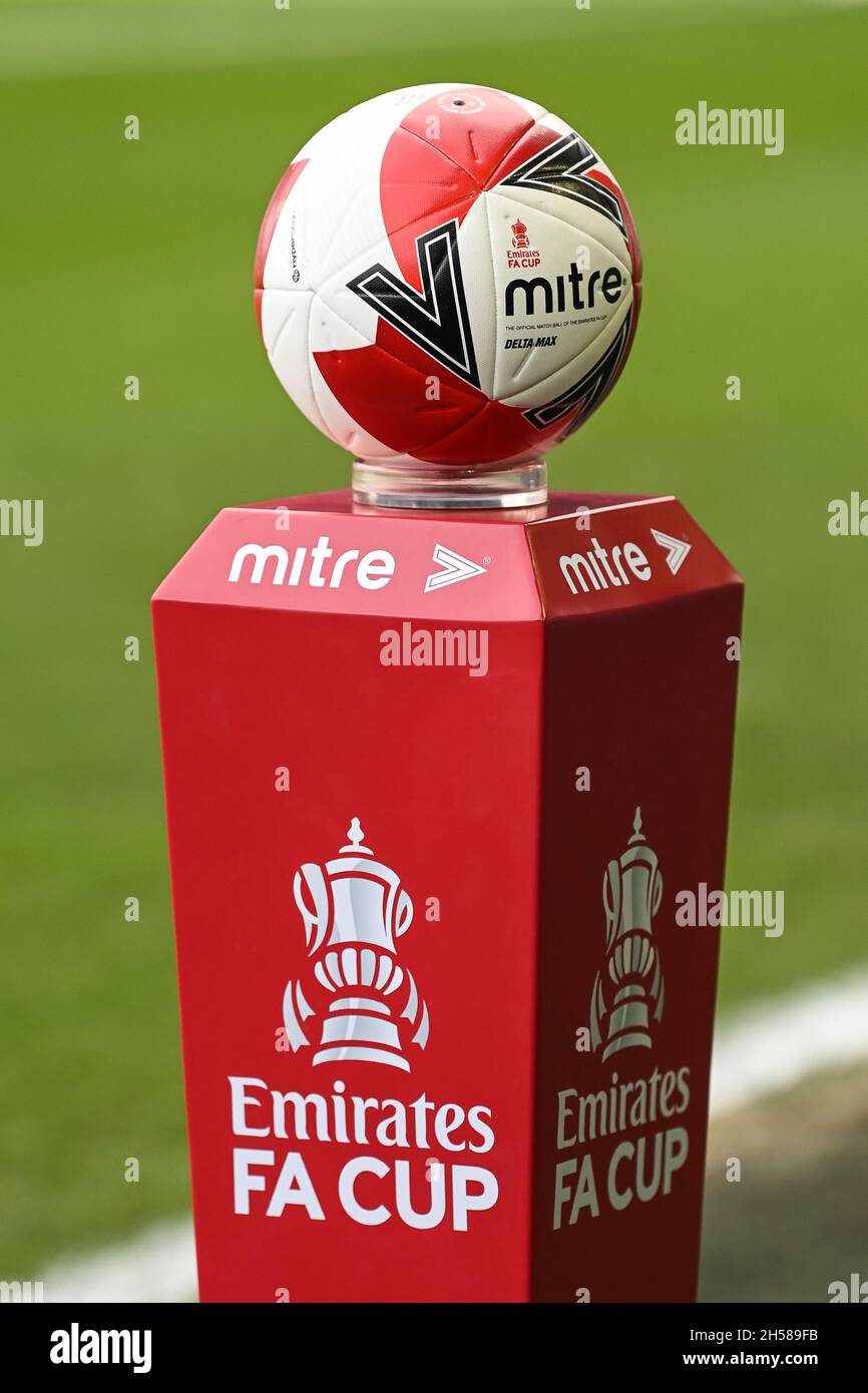 The FA Cup match ball on its pedestal before todays game Stock Photo ...