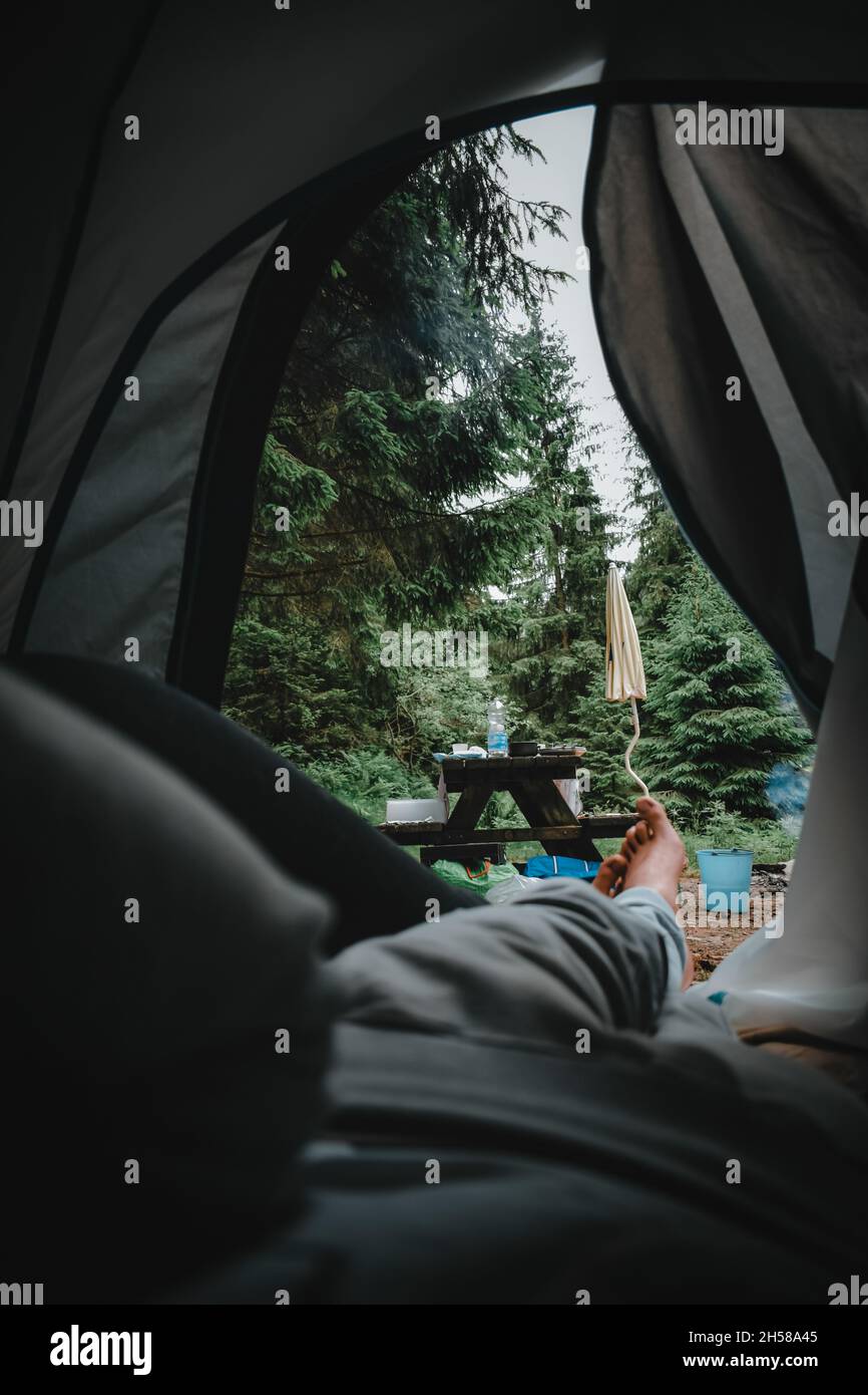 a fantastic camping day in a tent Stock Photo - Alamy