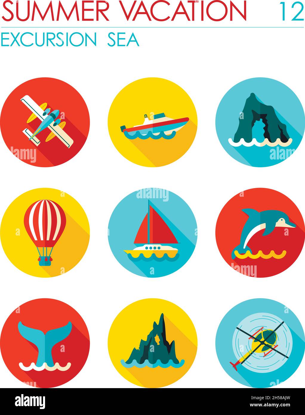 Excursion sea vector flat icon set. Summer time. Vacation Stock Vector ...