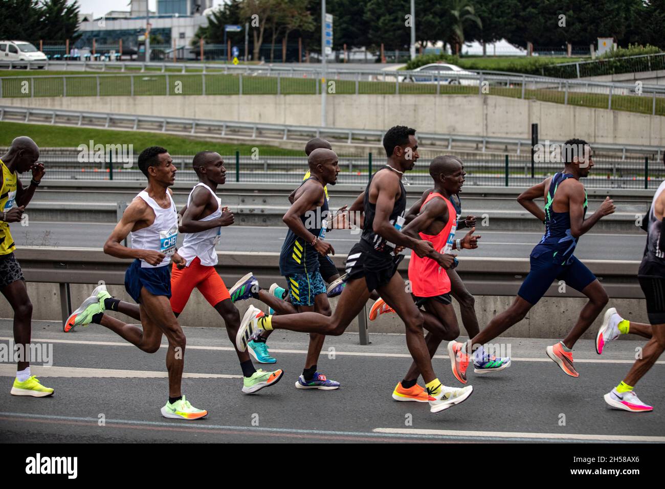 Runners pass through Yenikapi during the 43rd Istanbul Marathon ...