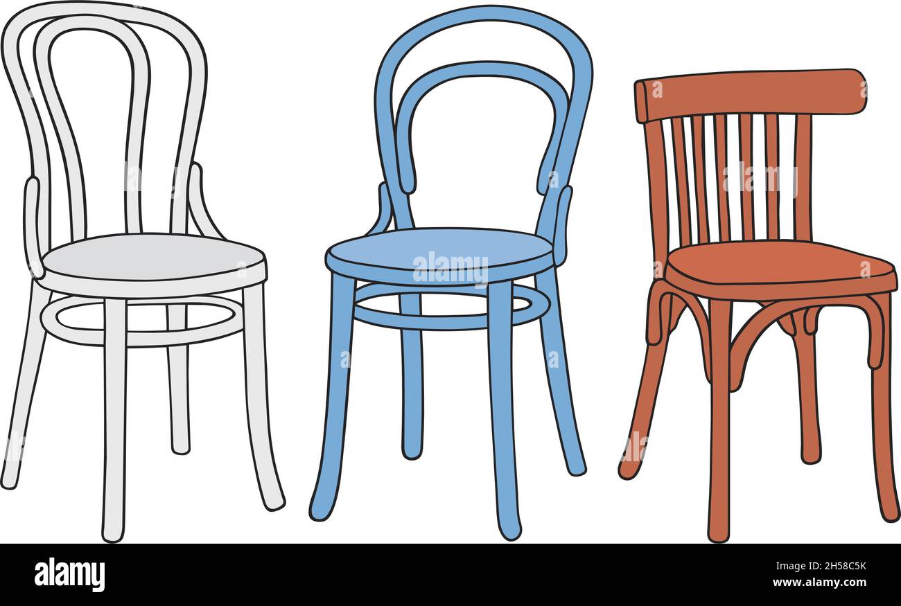 The vectorized hand drawing of three classic color wooden chairs Stock ...