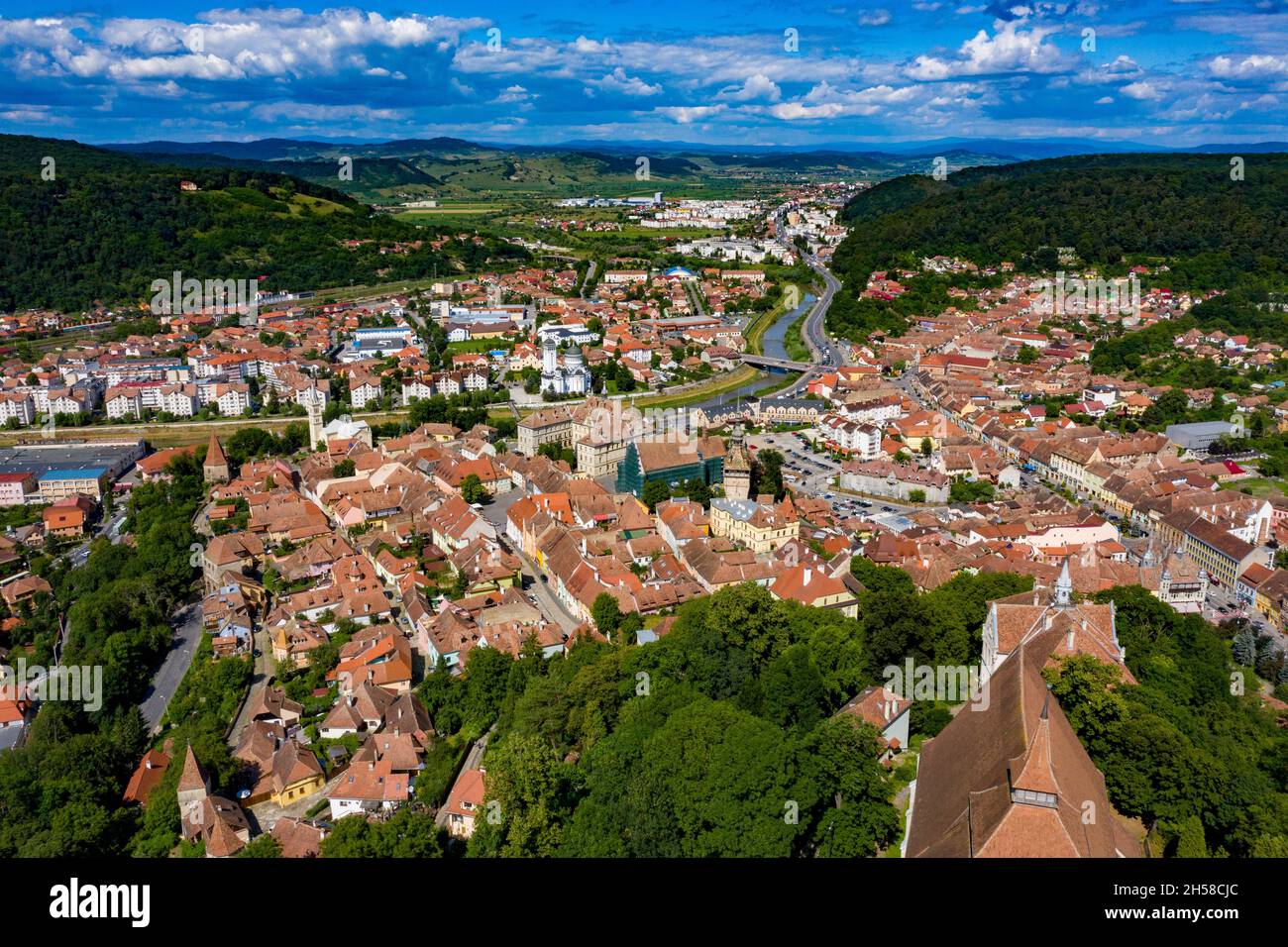 Schäßburg in Rumänien aus der Luft Stock Photo - Alamy