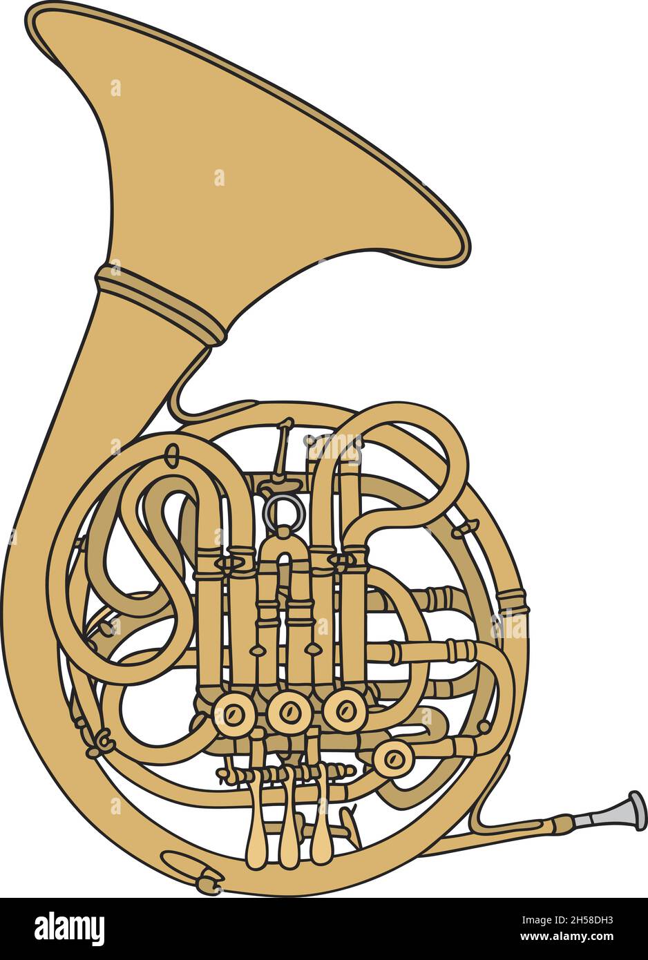 The vectorized hand drawing of a classic french horn Stock Vector Image ...