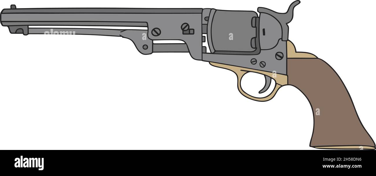 The vectorized hand drawing of a vintage american handgun Stock Vector ...